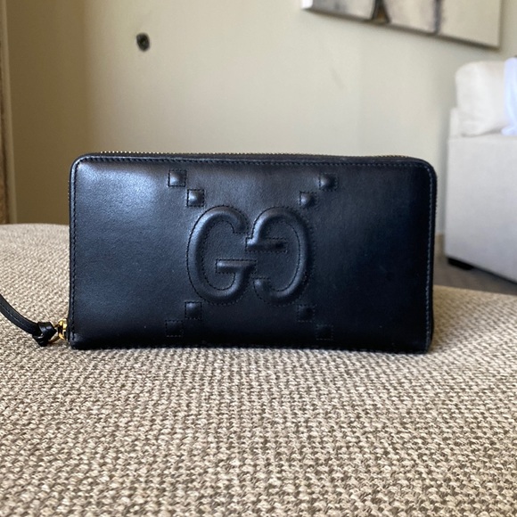 Gucci | Bags | Gucci Gg Embossed Apollo Zip Around Wallet Black With ...